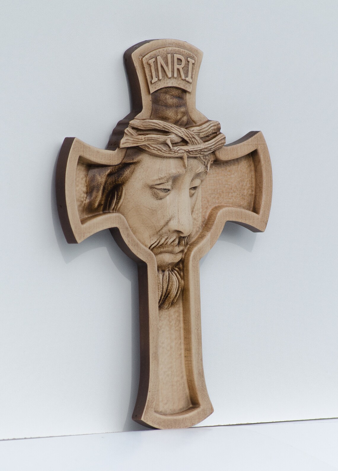 Wall cross INRI wood carving丨Wooden christian wall | Etsy
