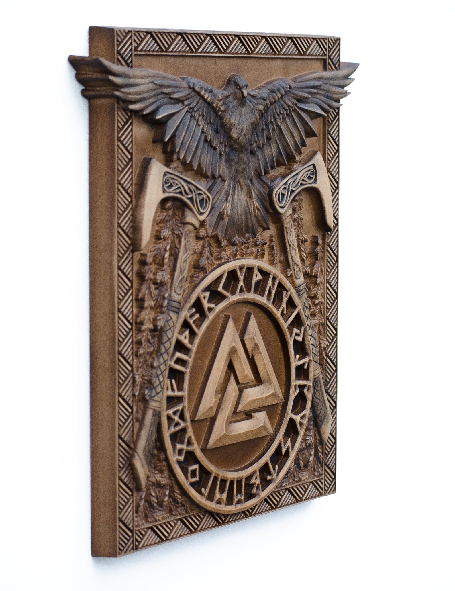 Viking Valknut Runes Wood Carving丨symbol of the Knot of the Fallen in ...