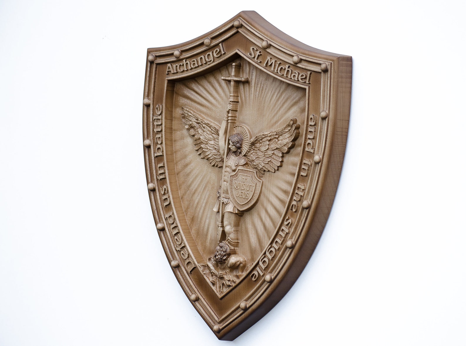 Shield With St Michael Wood Carving丨archangel Michael in Battle Wood ...