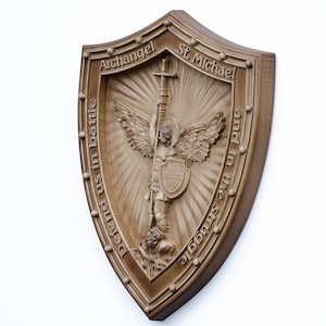 Shield With St Michael Wood Carving丨archangel Michael in Battle Wood ...