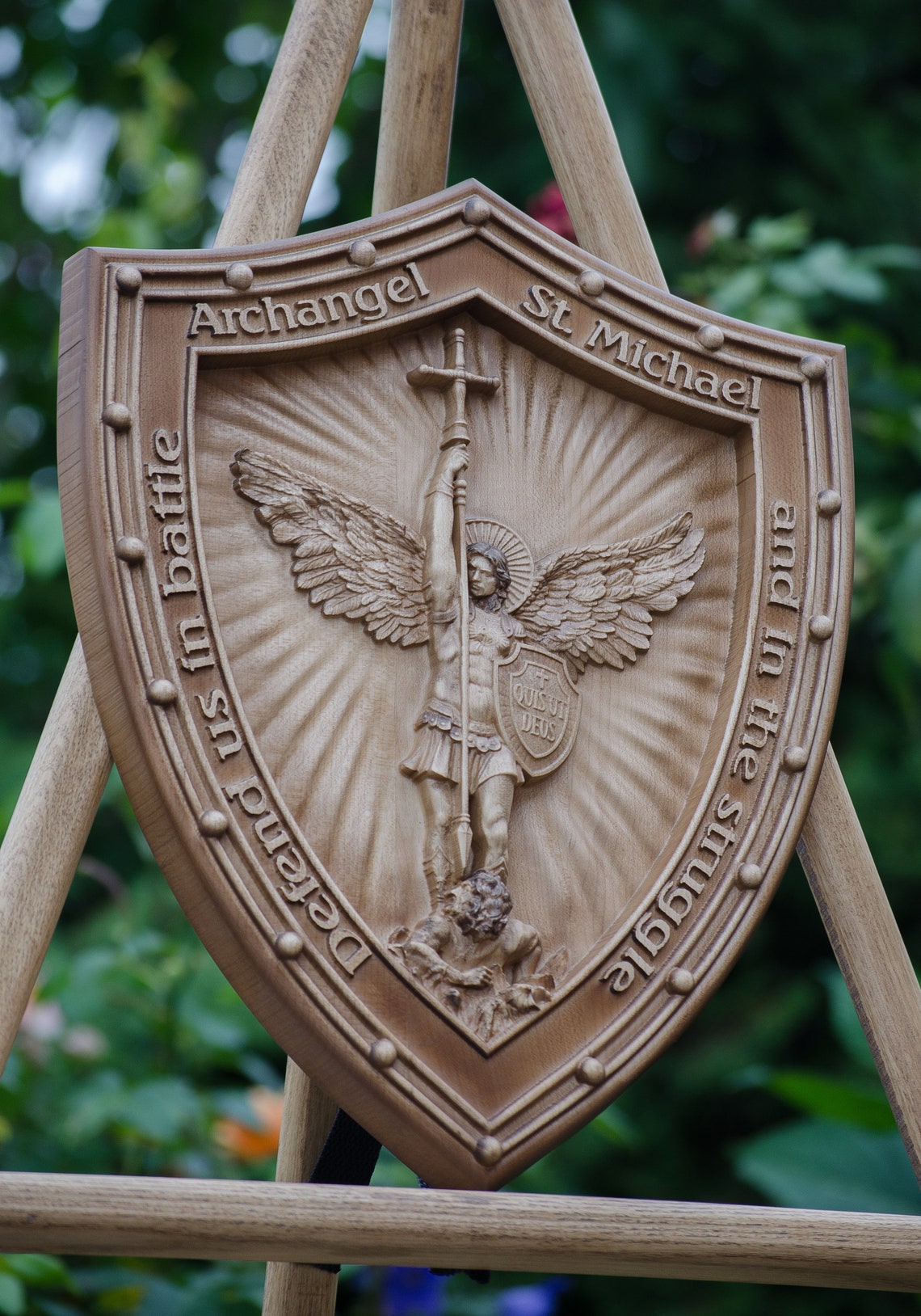 Shield With St Michael Wood Carving丨archangel Michael in - Etsy