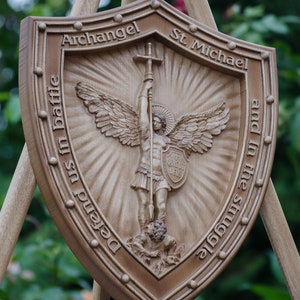 Shield With St Michael Wood Carving丨archangel Michael in Battle Wood ...
