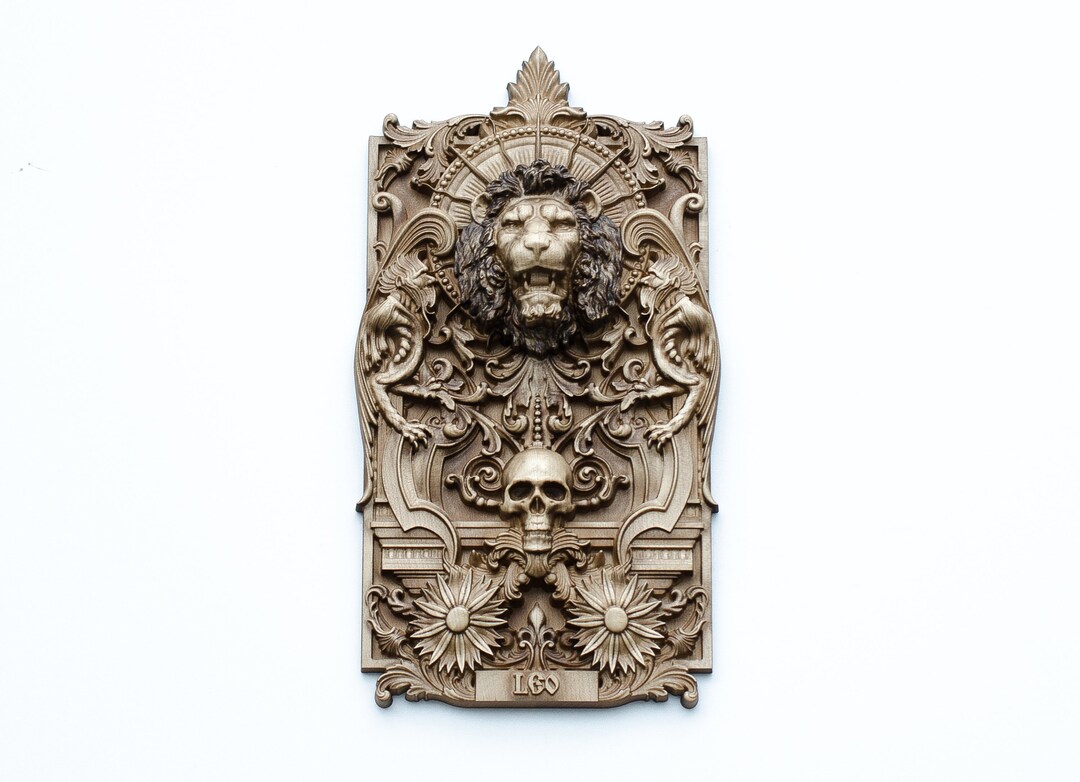 Lion Head and Skull Wood Carving丨roaring Lion and Skull Wood Carved丨 ...