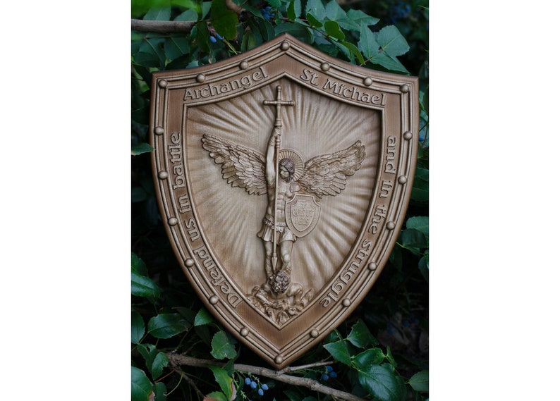 Shield With St Michael Wood Carving丨archangel Michael in Battle Wood ...