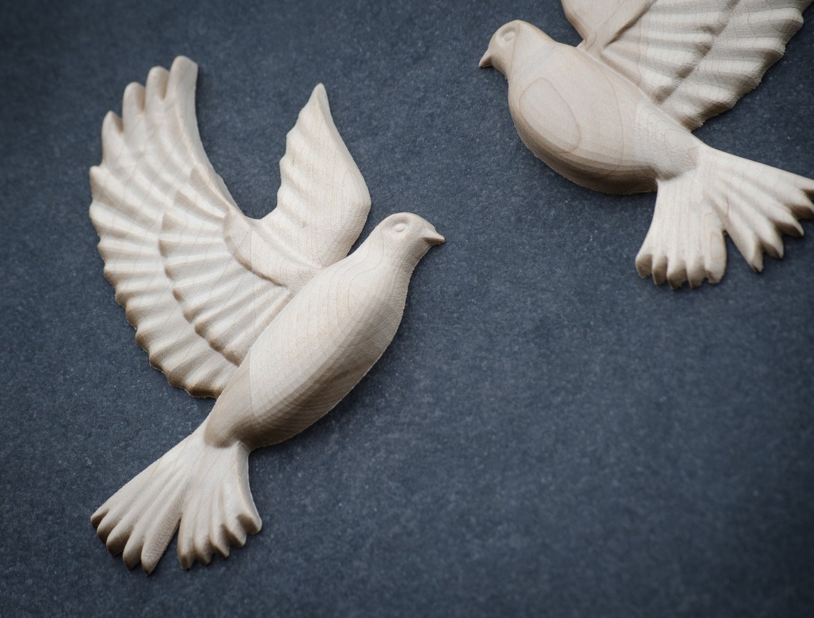 Set of Two Wooden Doves丨doves Wood Carved Wall Décor丨flying Birds Wood ...