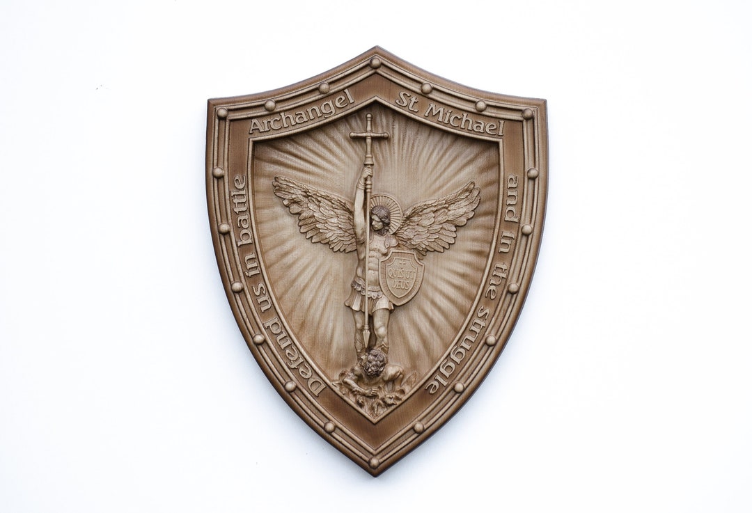 Shield With St Michael Wood Carving丨archangel Michael in Battle Wood ...