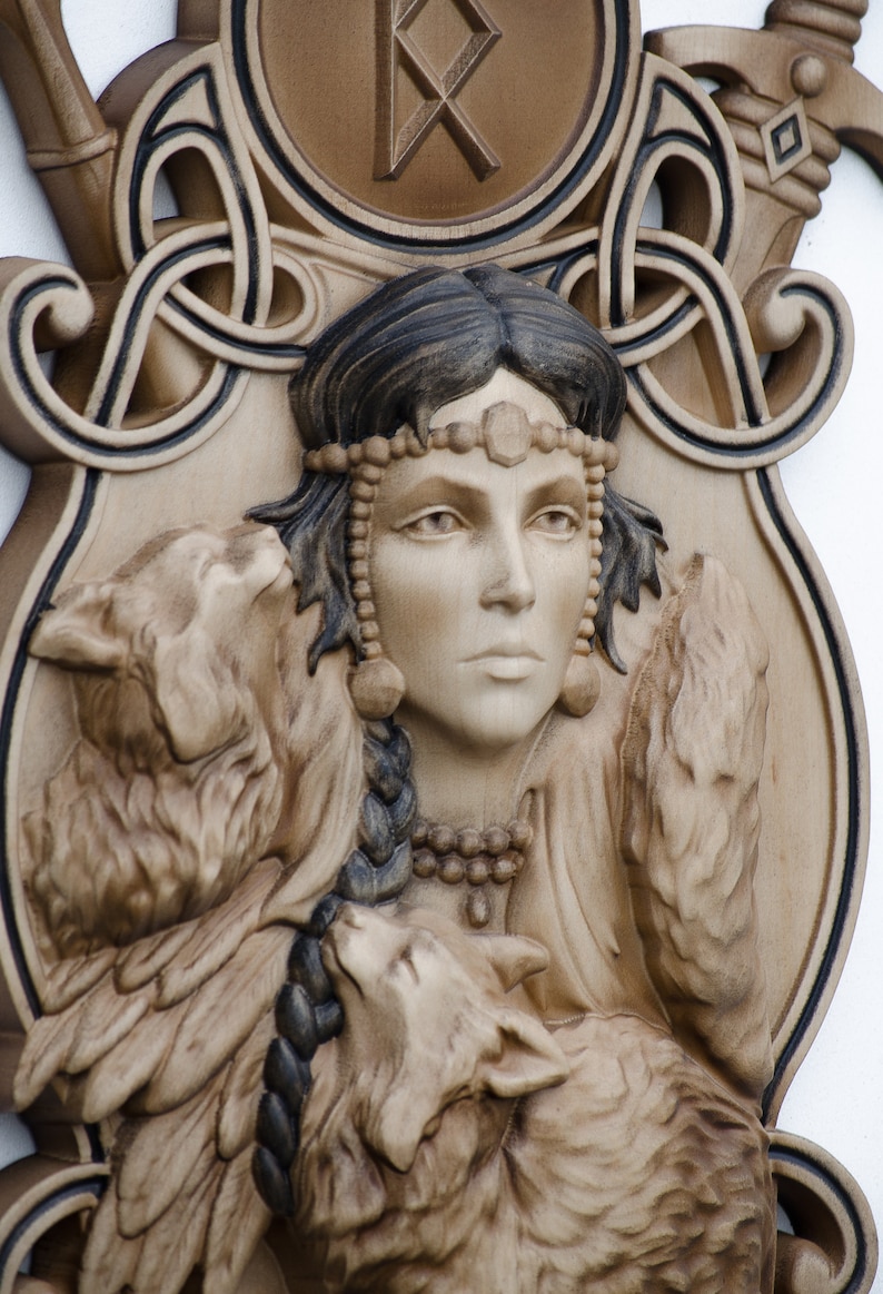Norse Goddess Freya Wood Carving丨wood Carved Viking Decor丨highly ...