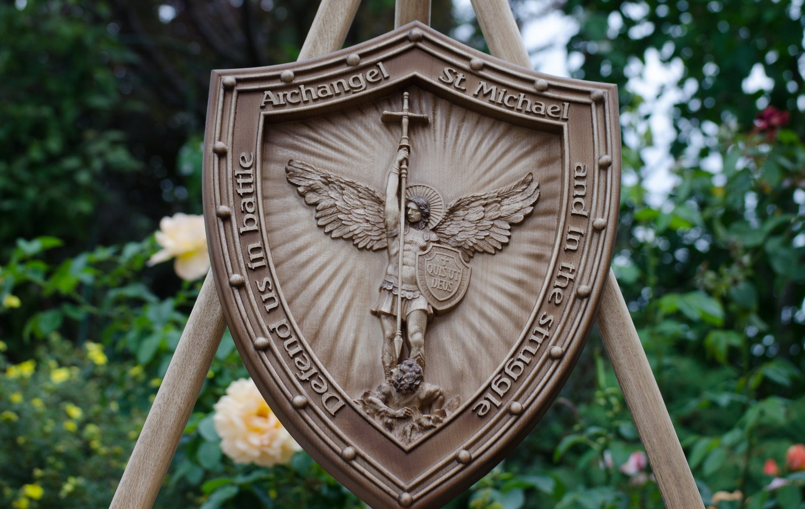 Shield With St Michael Wood Carving丨archangel Michael in - Etsy
