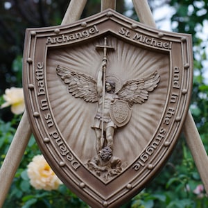 Shield With St Michael Wood Carving丨archangel Michael in Battle Wood ...