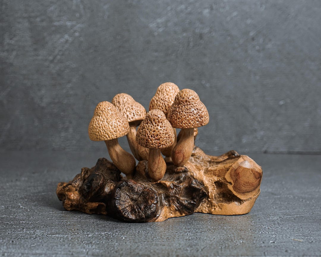 Hand Carved Wooden Mushroom Sculpture: Rustic Wood Carving 3" - Etsy