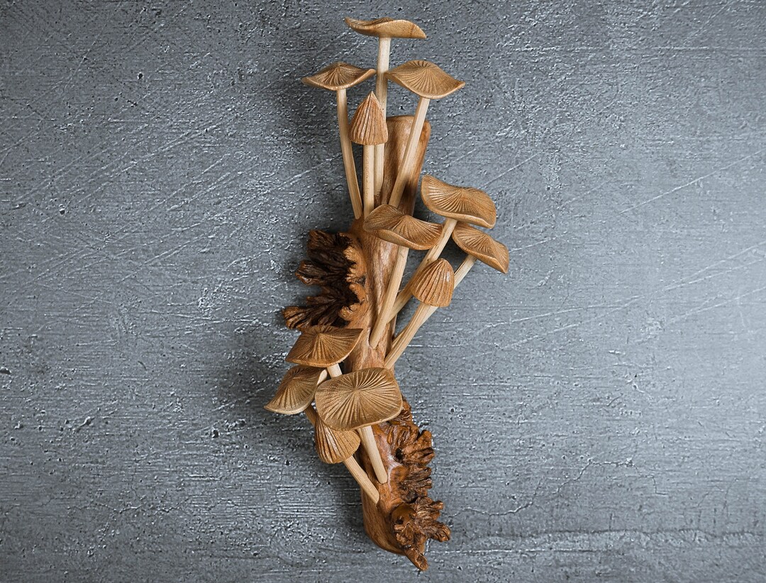 Wooden Mushroom Decor 9", Vertical Wall Art, Hanging Sculpture, Wood ...
