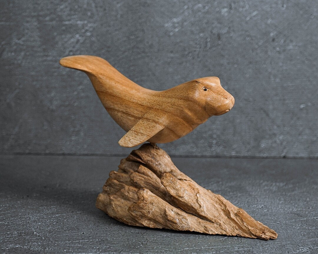 Wooden Manatee Sculpture 4.7", Hand Carved, Wood Carving, Ocean ...