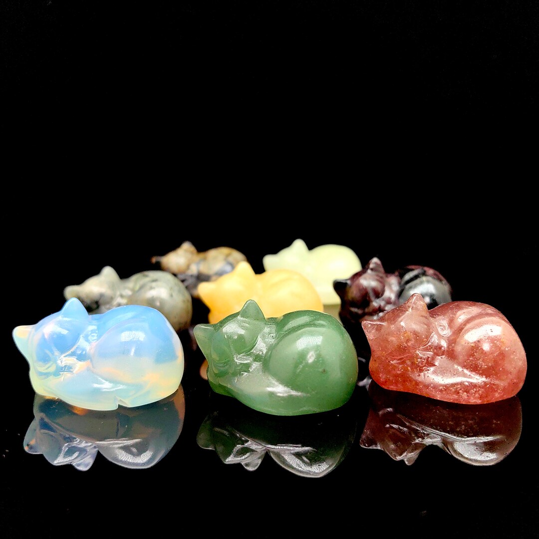 Natural Crystal Cat Head-carved Sleep Cat Home Decor Energy Crystal ...