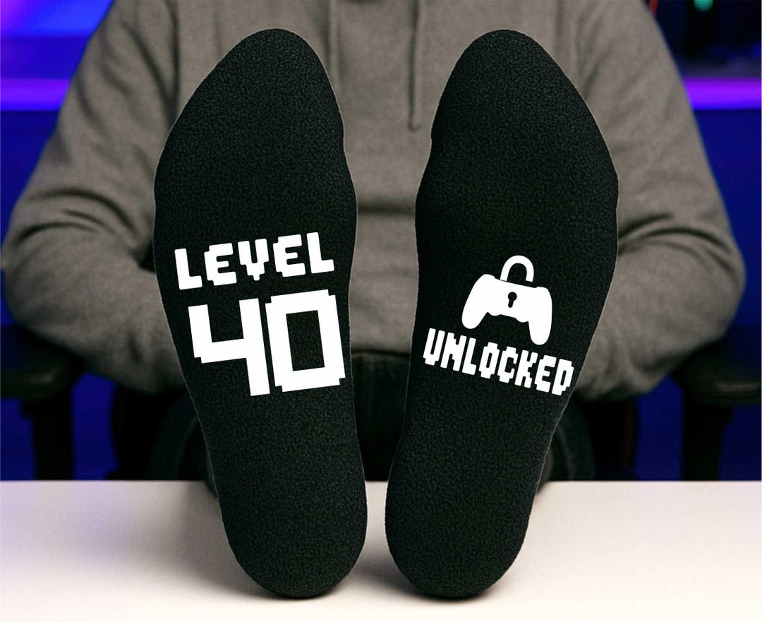 Level 40 Unlocked Gamer Socks – Funny 40th Birthday Gift for Him ...