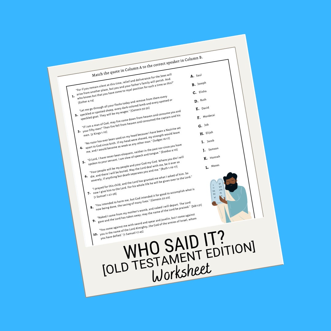 Bible Game Printable Who Said It Old Testament Instant Worksheet File ...