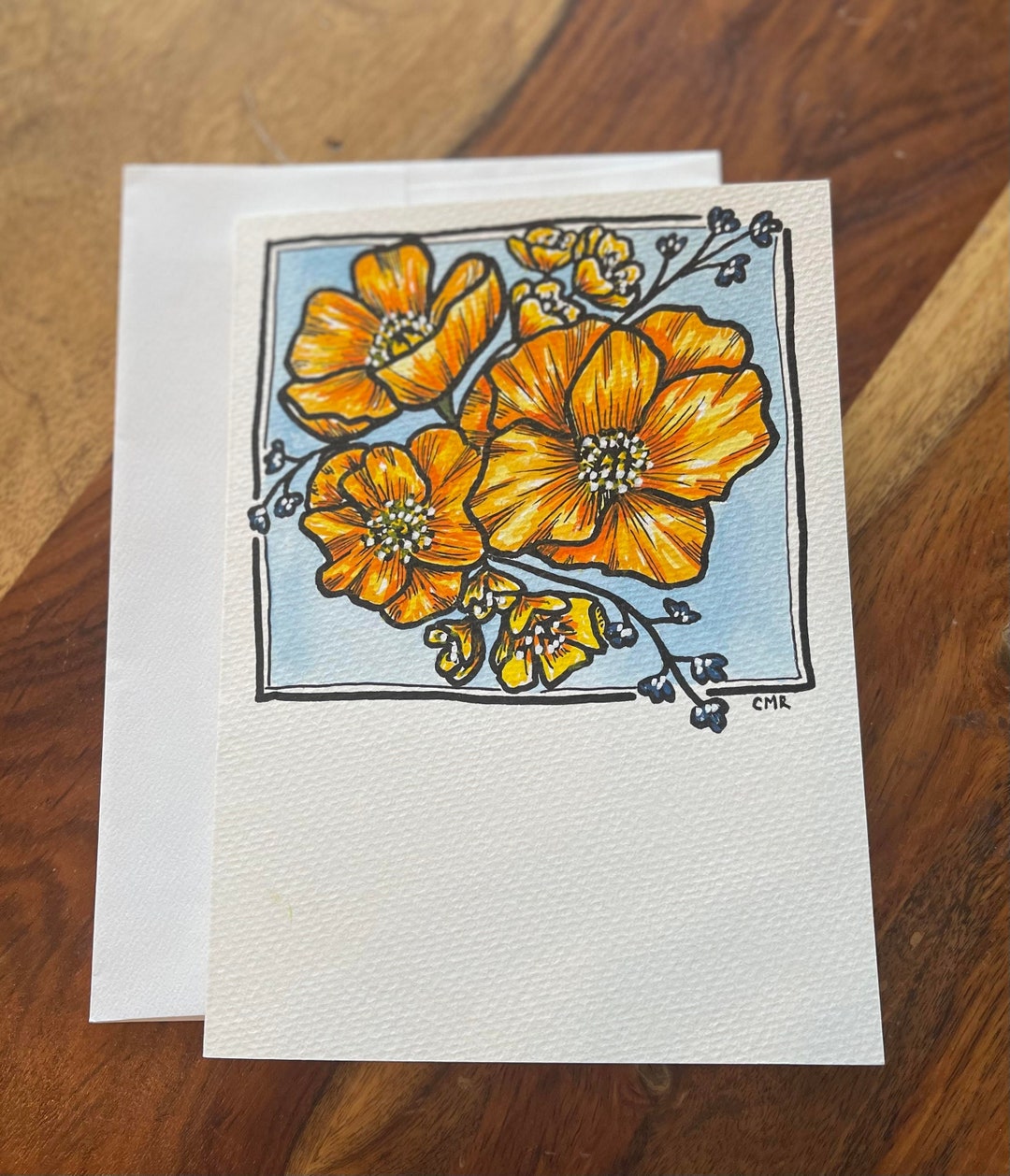 Orange Poppy Hand Painted Blank Greeting Card - Etsy