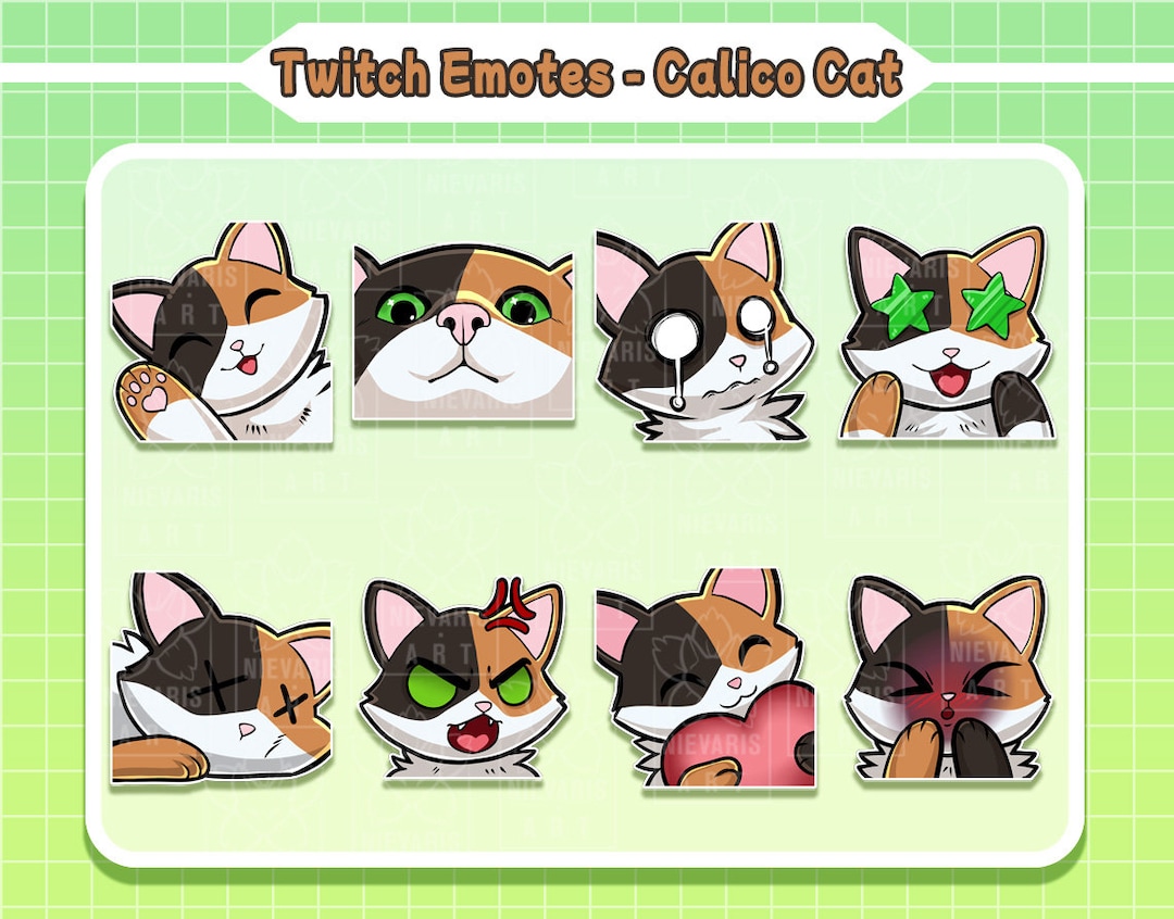 Cute Calico Cat, Emotes Pack, Twitch, Telegram, Stickers, - Etsy