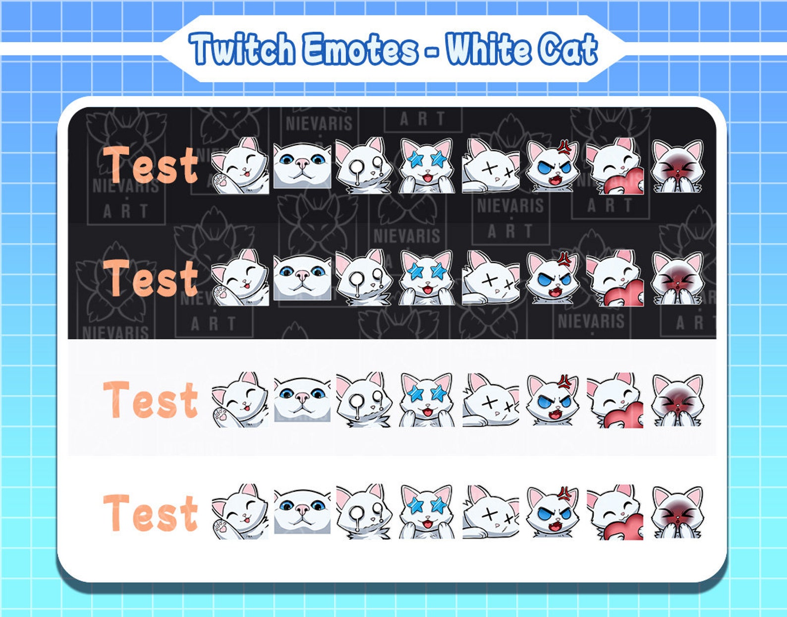 Twitch Emote / Cute White Cat Emotes Pack (hello, Curious, Cry, Hype ...