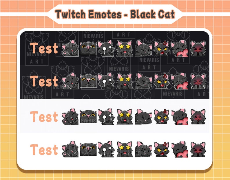 Twitch Emote / Cute Black Cat Emotes Pack (hello, Curious, Cry, Hype ...