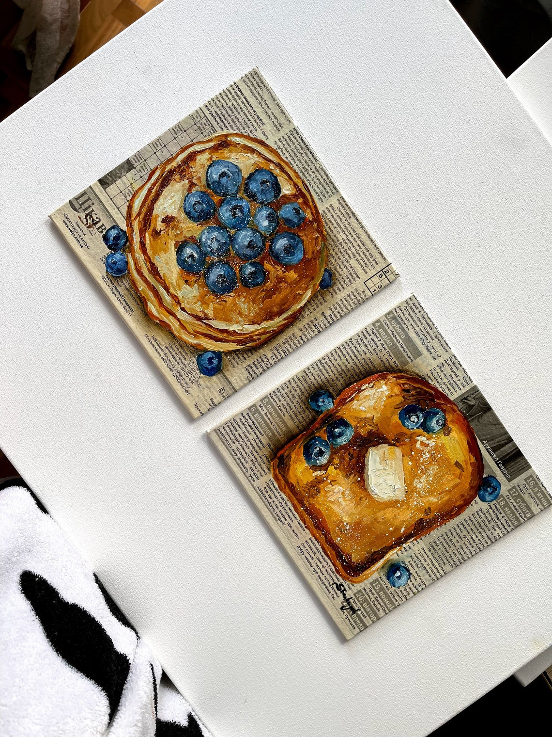 French Toast Painting Blueberry Painting Newspaper Art Food - Etsy