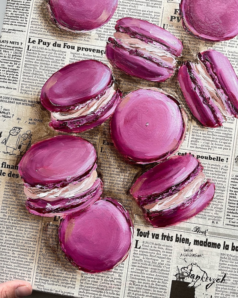 Macarons Painting Newspaper Art Original Oil Painting Sweets Wall Art ...