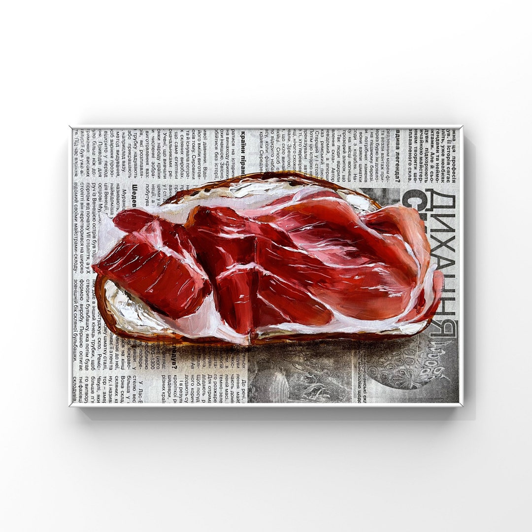 Bacon Art Food Wall Art Original Oil Painting Food Painting Newspaper ...