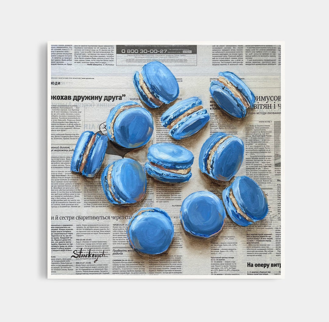 Food Art Macarons Painting Original Oil Painting Dessert Art Newspaper ...