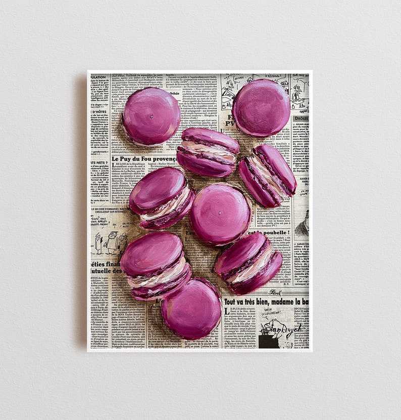Macarons Painting Newspaper Art Original Oil Painting Sweets Wall Art ...