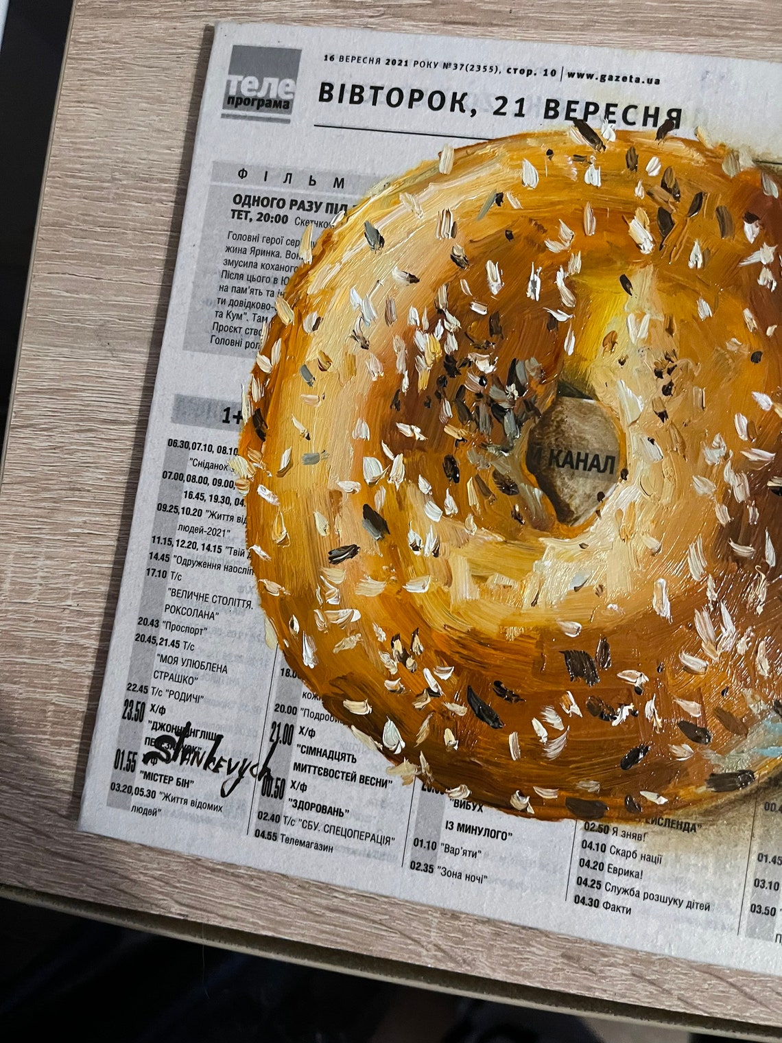 Bagel Painting Food Painting Original Oil Paining Newspaper Art ...