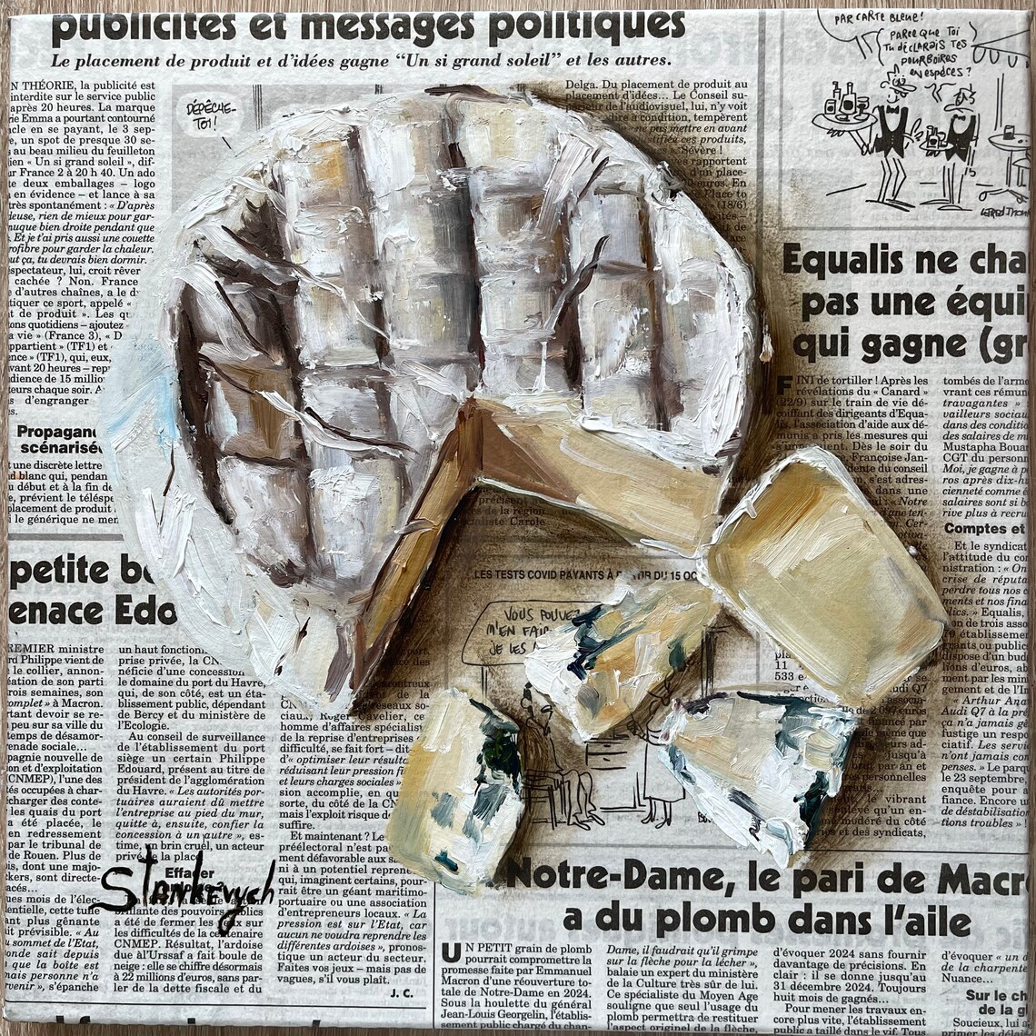 Cheese Painting Food Painting Original Oil Painting Newspaper - Etsy