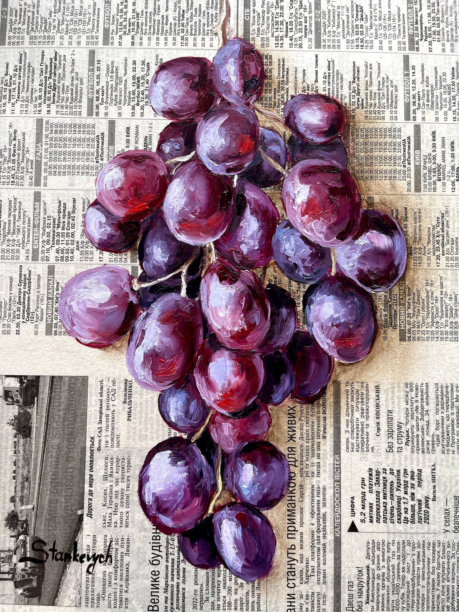 Grape Painting Original Oil Painting Grape Wall Art Fruit - Etsy