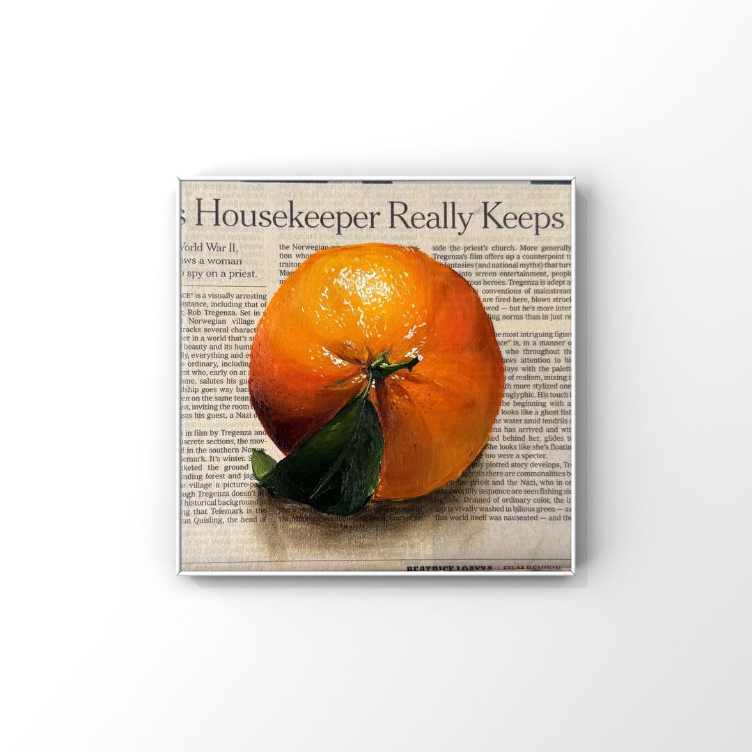 Orange Oil Painting: Citrus Fruit Newspaper Art - 6x6" Original Wall ...