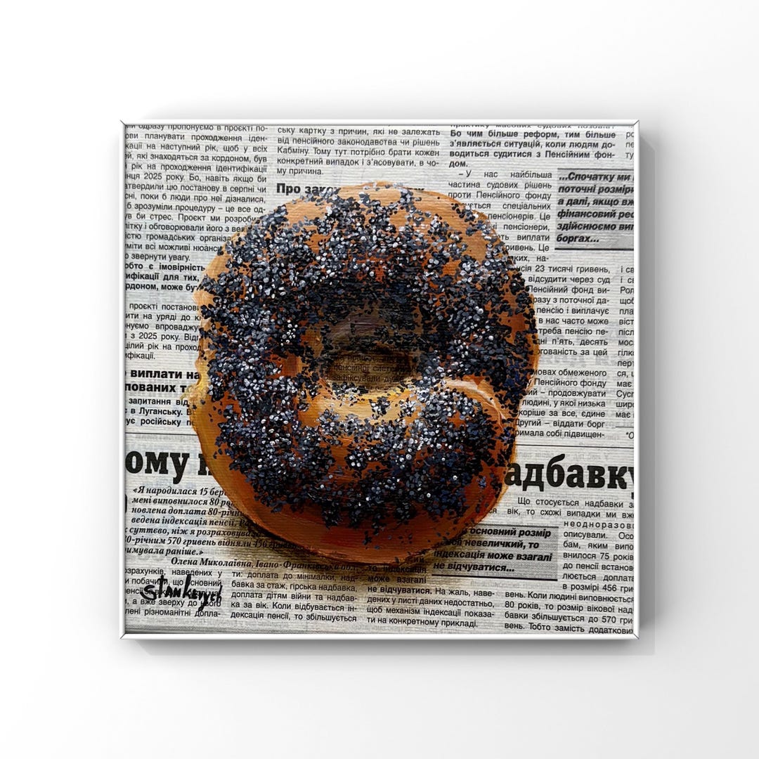 Bagel Painting Original Food Painting Newspaper Art Breakfast Branch ...