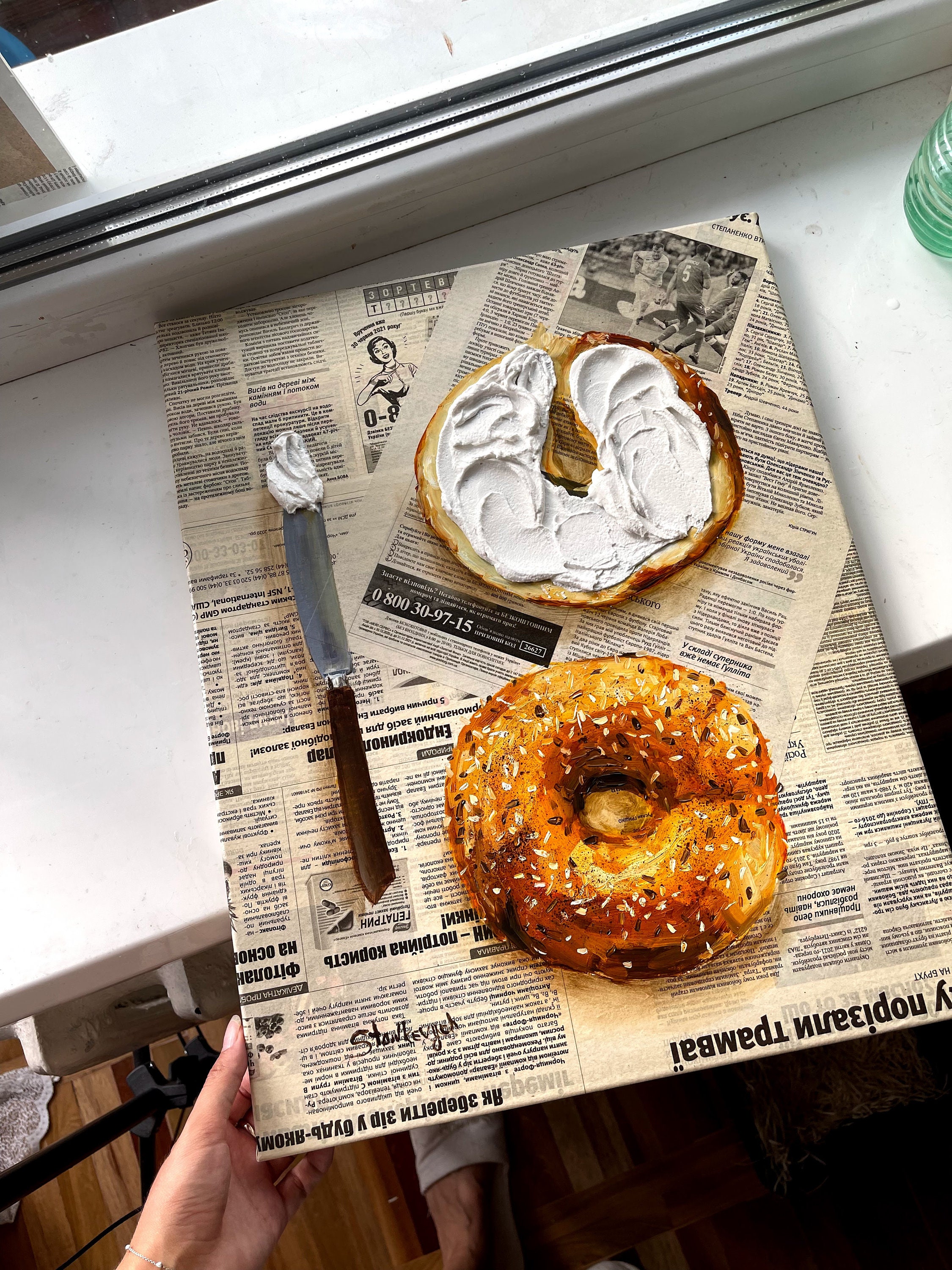 Bagel painting Impasto painting Original acrylic paining | Etsy