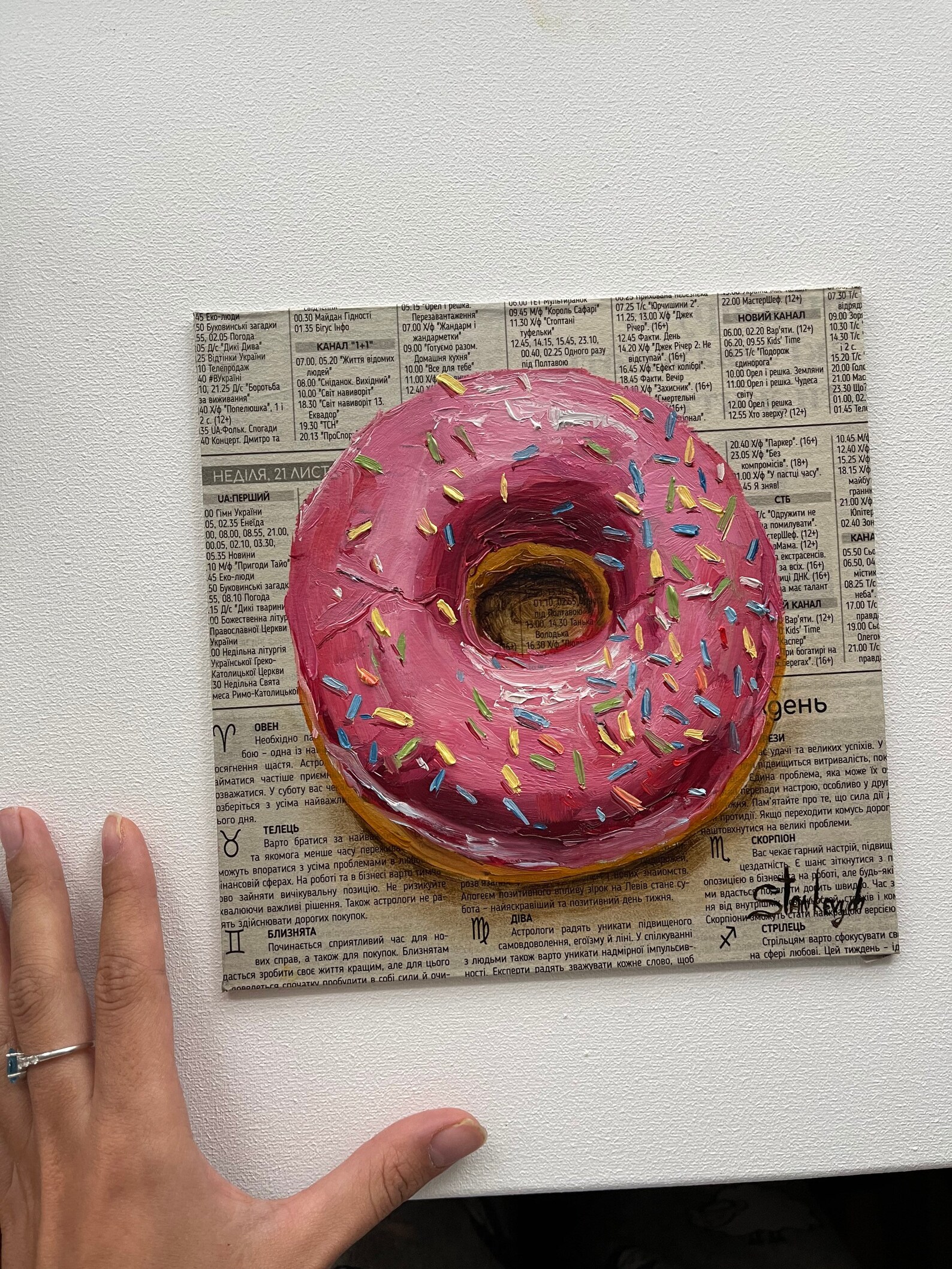 Trendy Wall Art of Donut Painting Pink Doughnut Oil Painting on a ...