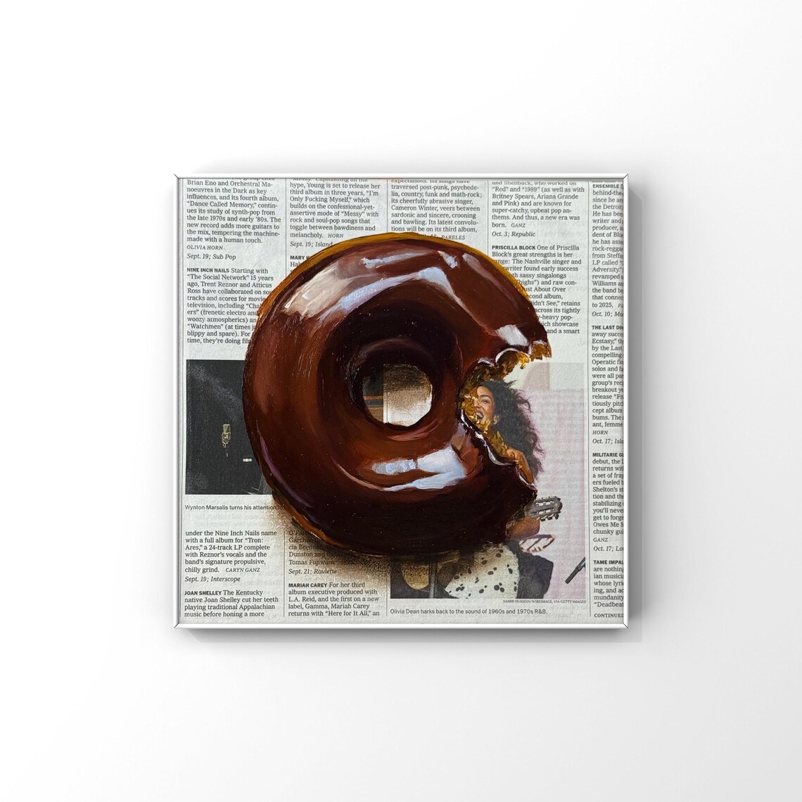 Original Oil Painting Chocolate Donut Newspaper Art Kitchen Wall Art ...