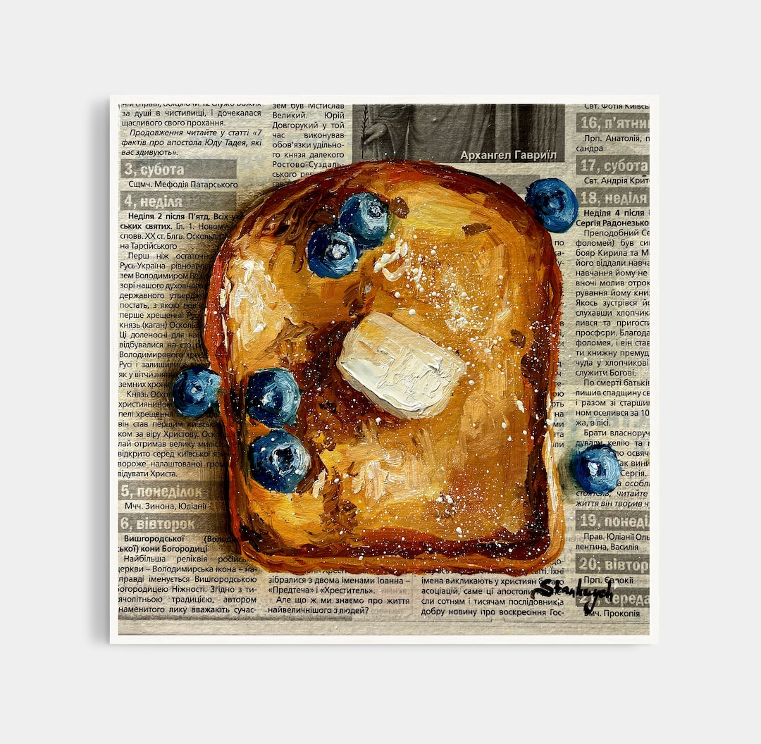 French Toast Painting Blueberry Painting Newspaper Art Food Painting ...