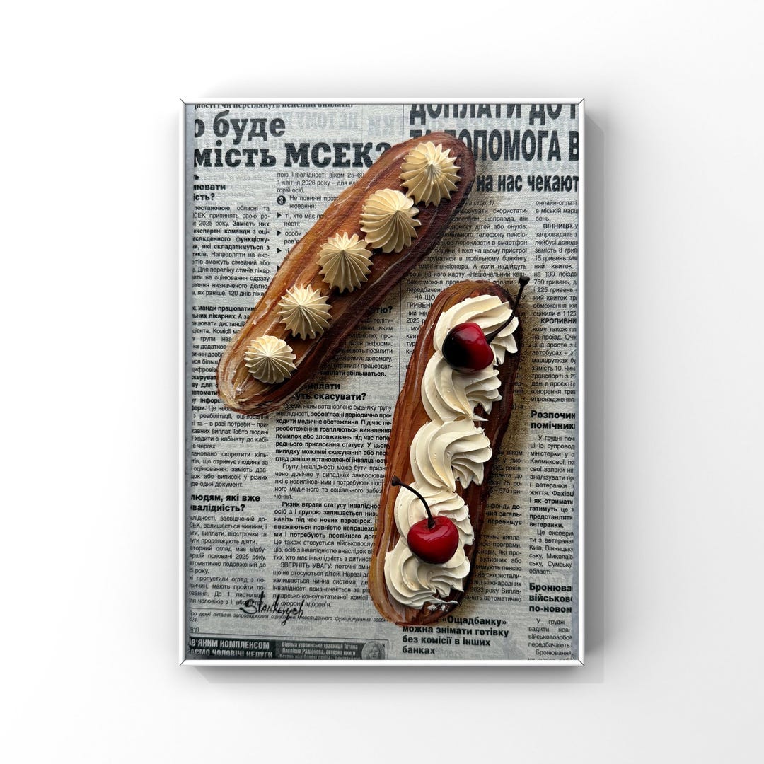 Impasto Textured Sweets Eclair Original Painting Trendy 3D Wall Art ...
