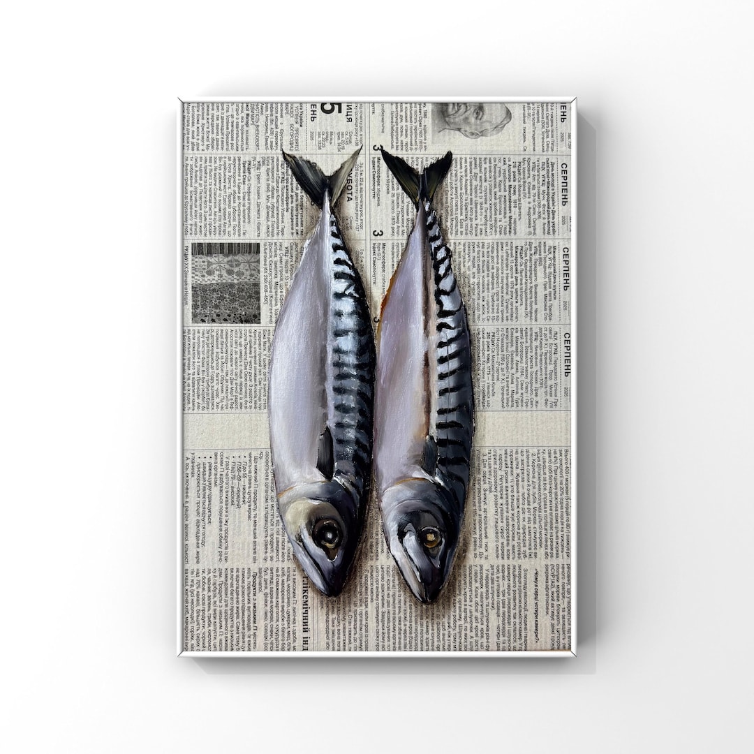 Fish Painting Original Newspaper Art Oil Painting Food Seafood Coastal ...