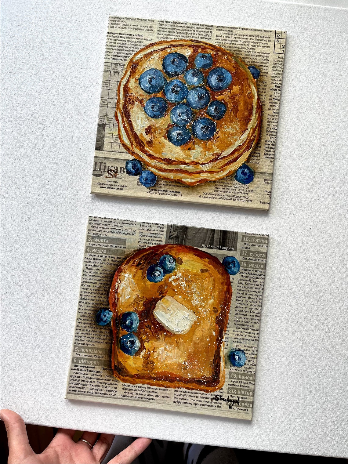 French Toast Painting Blueberry Painting Newspaper Art Food - Etsy