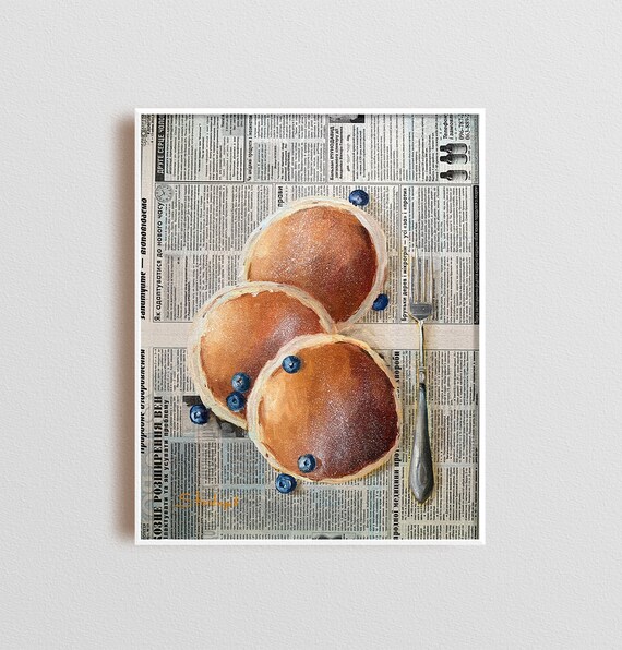 Pancake Painting Original Oil Artwork Blueberry Dessert - Etsy