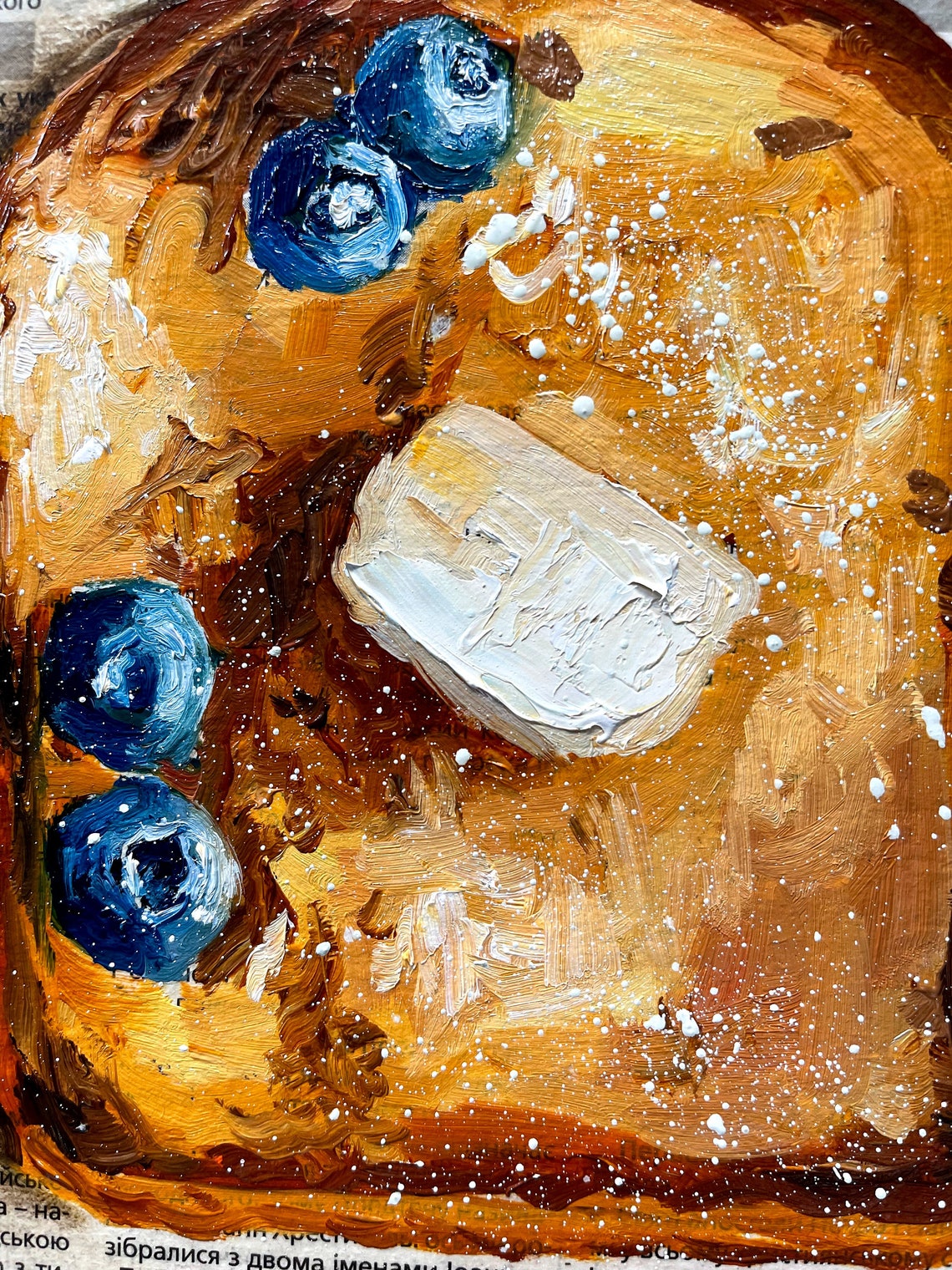 French Toast Painting Blueberry Painting Newspaper Art Food - Etsy