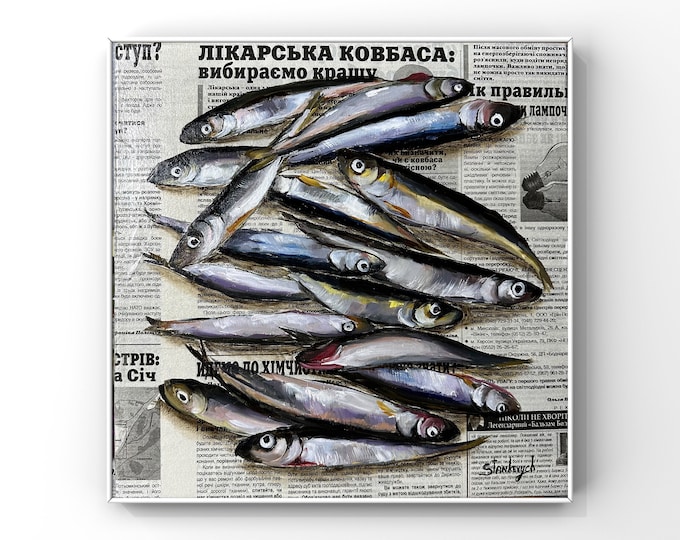 Fish Painting Seafood Painting Sardine Art Food Painting Original Oil ...