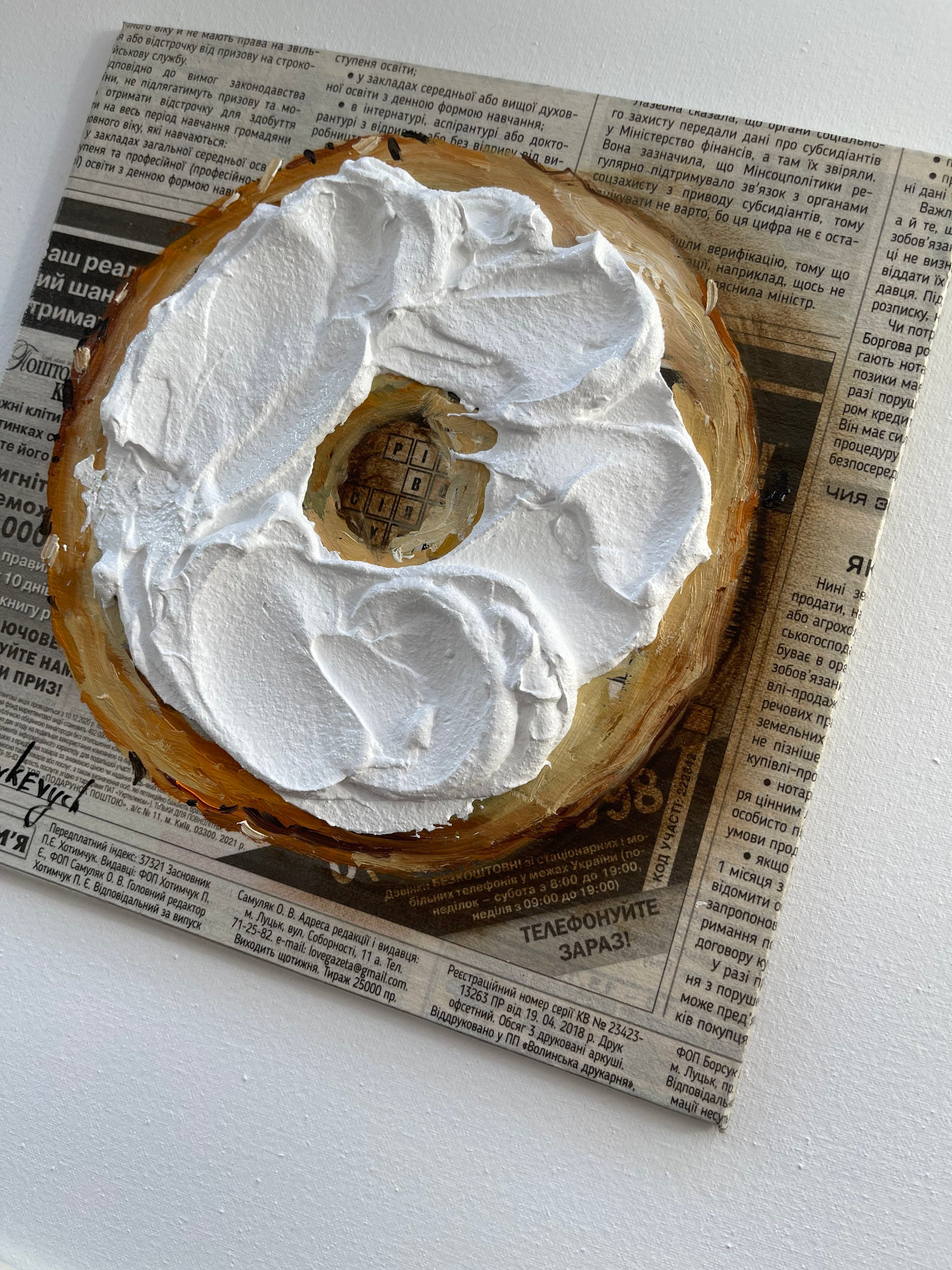 Bagel Painting Impasto Painting Food Painting Newspaper Art Breakfast ...