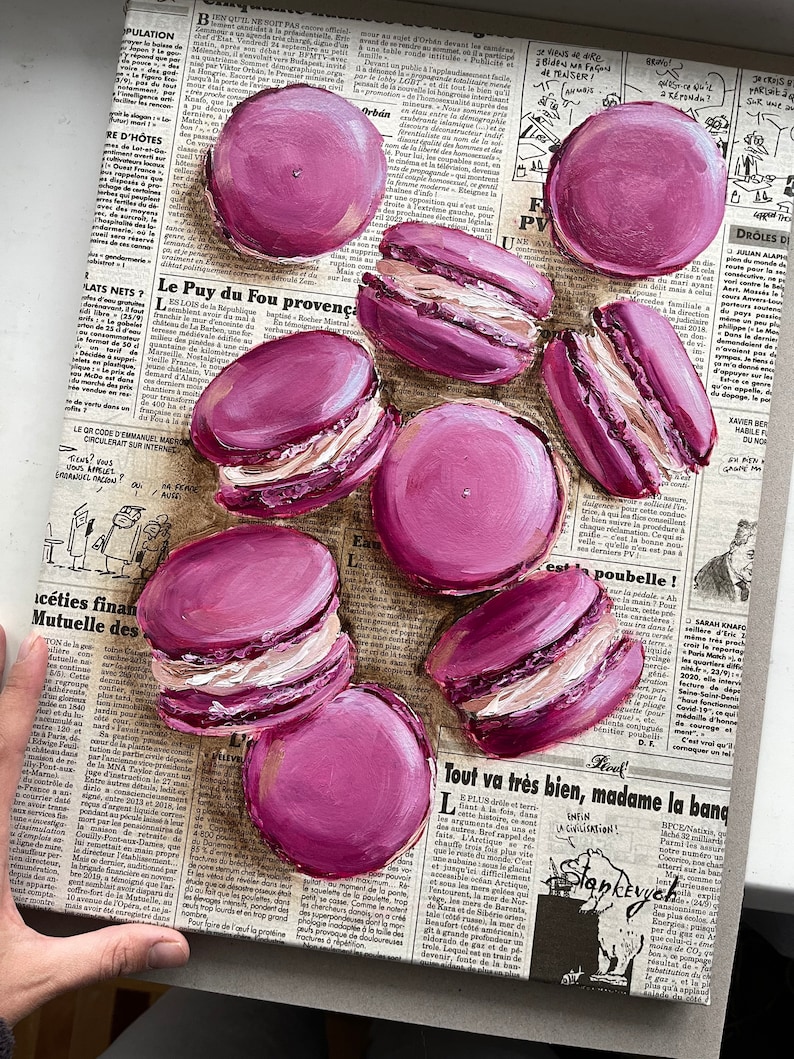 Macarons Painting Newspaper Art Original Oil Painting Sweets Wall Art ...