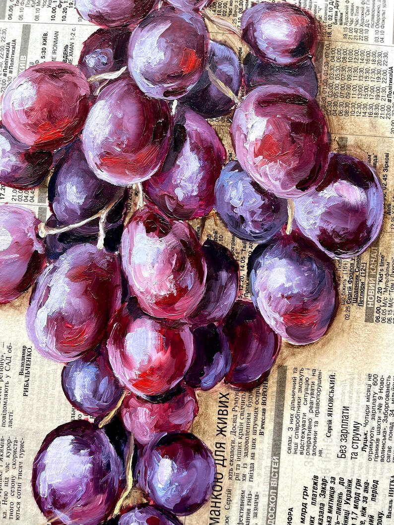 Grape Painting Original Oil Painting Grape Wall Art Fruit - Etsy