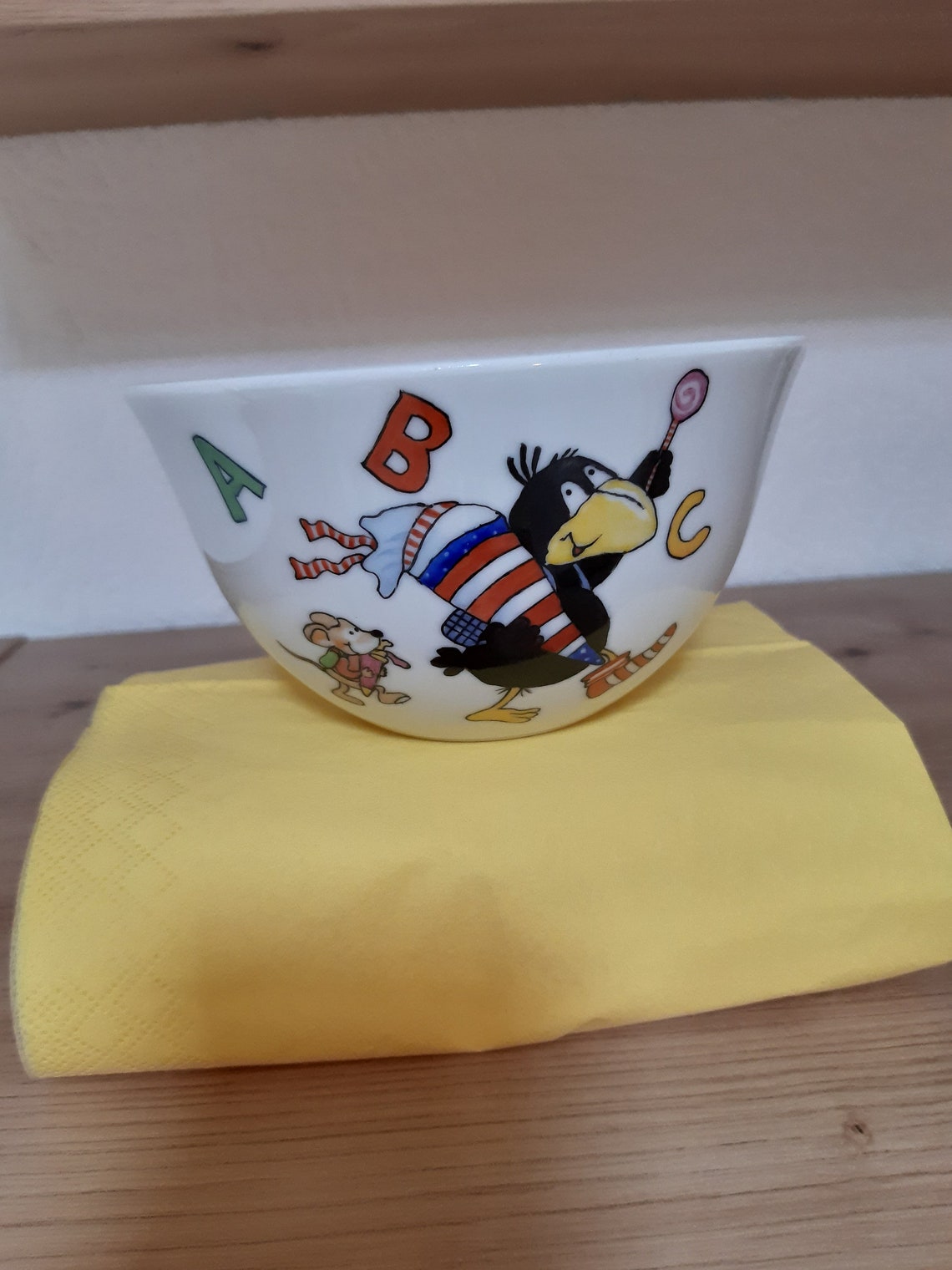 Hand-painted children's cereal bowl unique motif Black | Etsy