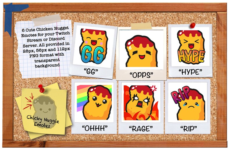 6 Cute Kawaii Chicken Nugget Themed Twitch Stream Emote Set - Etsy