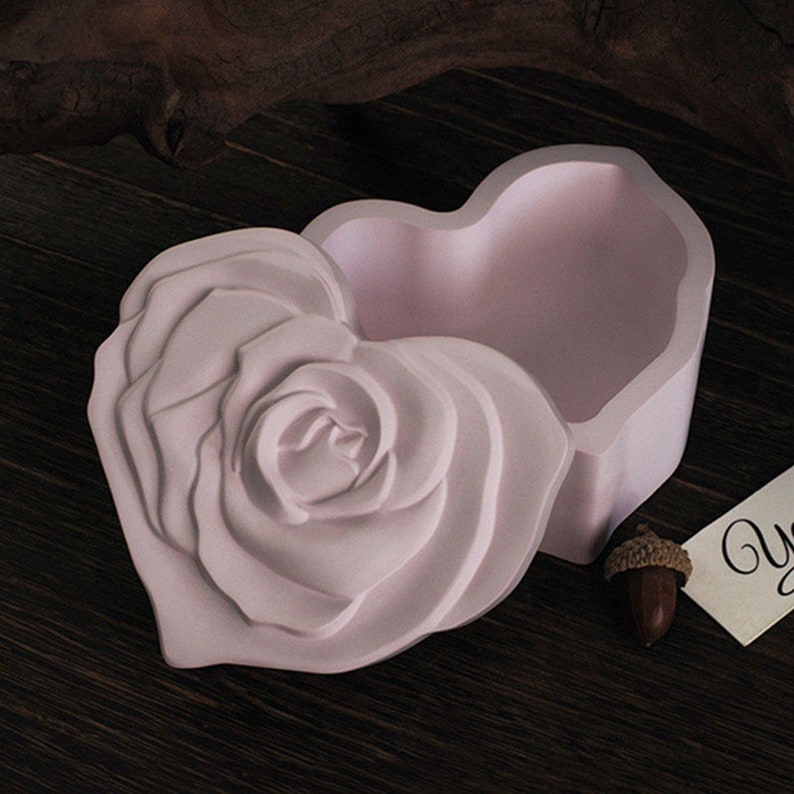 3D Heart Box Silicone Mold-heart Storage Box Mold-rose Candle Jar Mold ...
