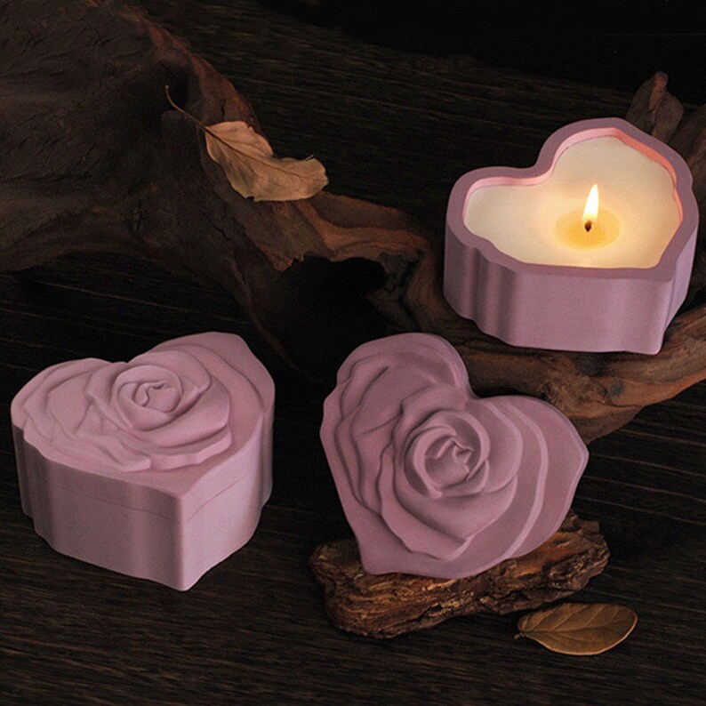 3D Heart Box Silicone Mold-heart Storage Box Mold-rose Candle Jar Mold ...